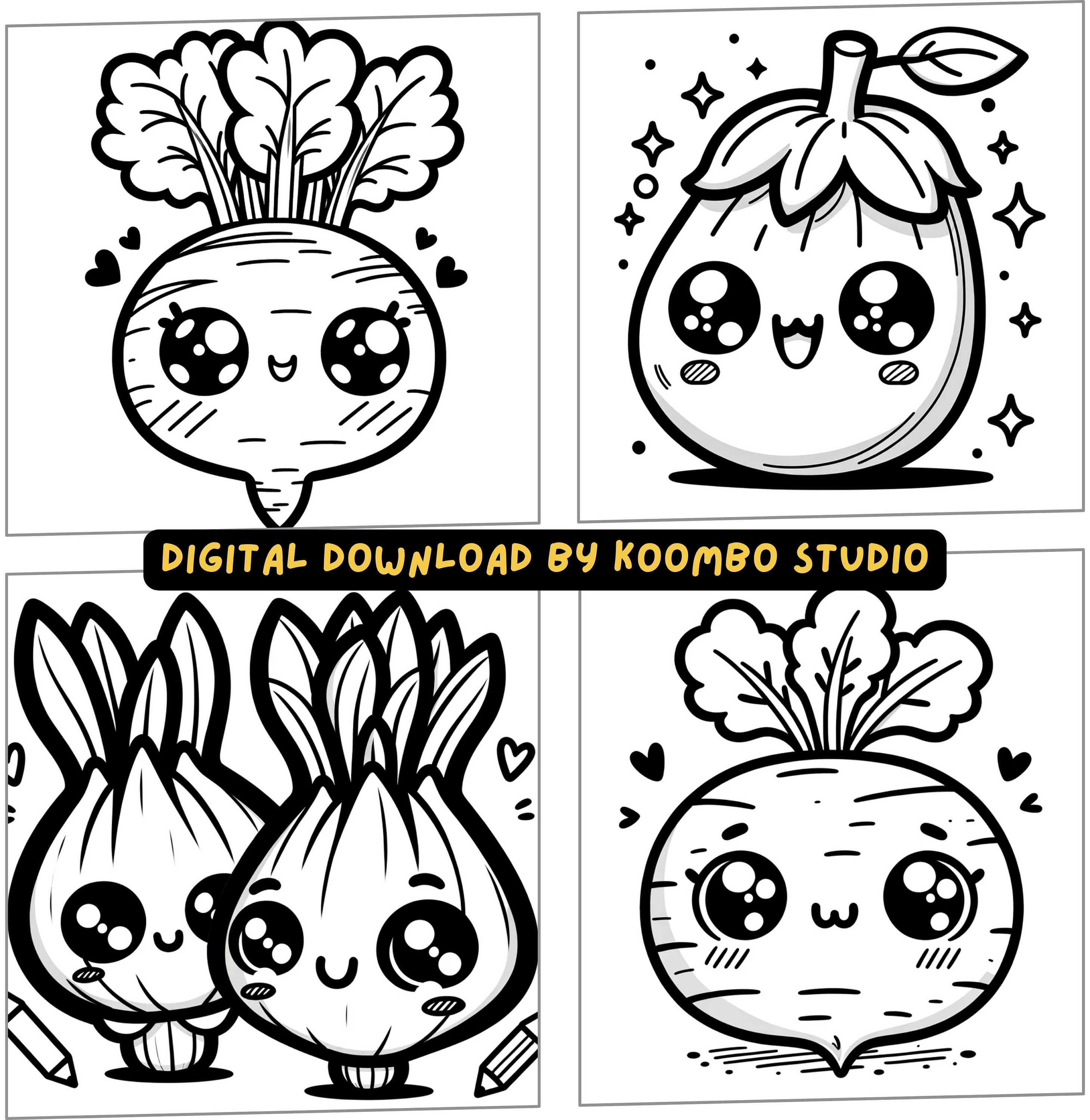 Cute Vegetable | Kawaii Coloring Pages | 20 Pages | Cute Coloring Pages ...