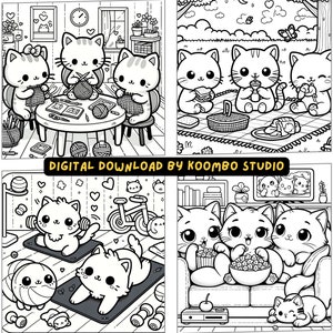 Kawaii Cat Adventures, 30 Digital Coloring Pages for Stress Relief ...