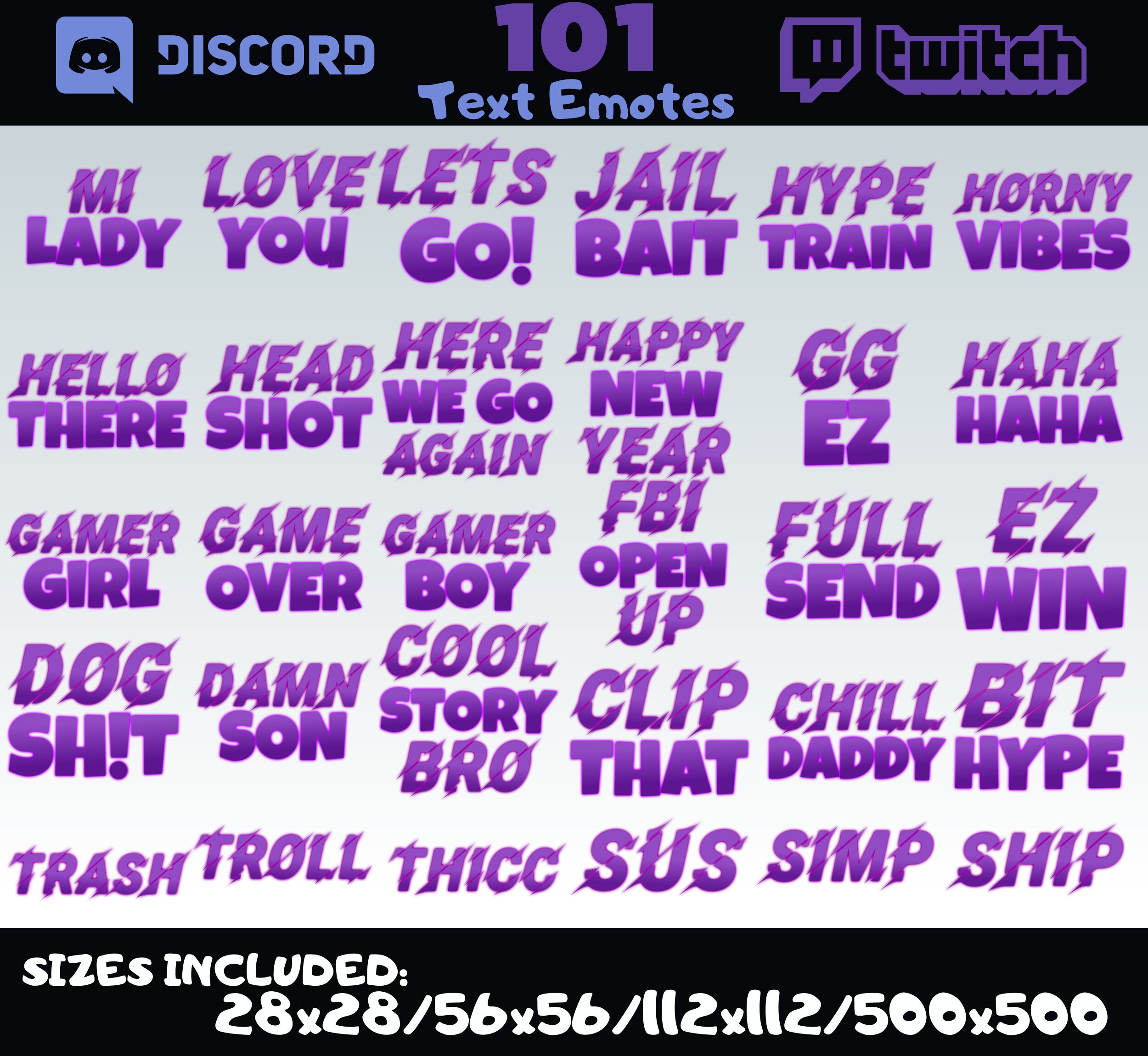 101 Text Emote Paket Tiktok Twitch Emote Pack Purple Scratch - Etsy