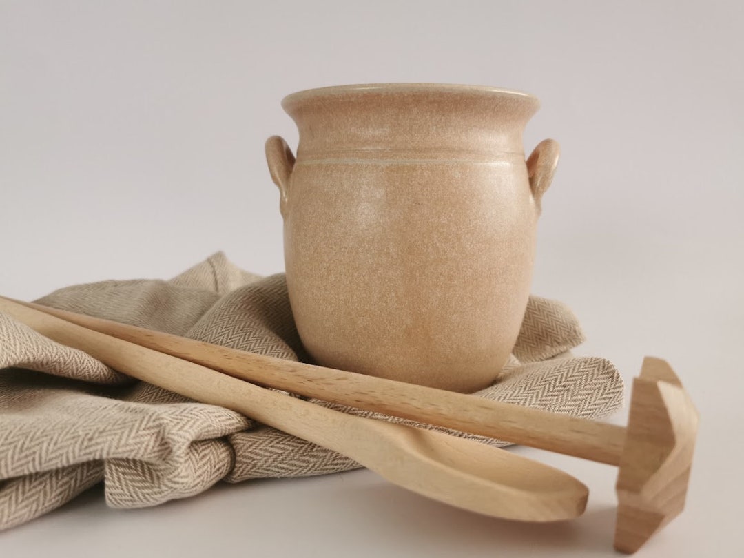 Vintage Stoneware Pottery. Beige Pot With Handles. Swedish Ceramic Art ...