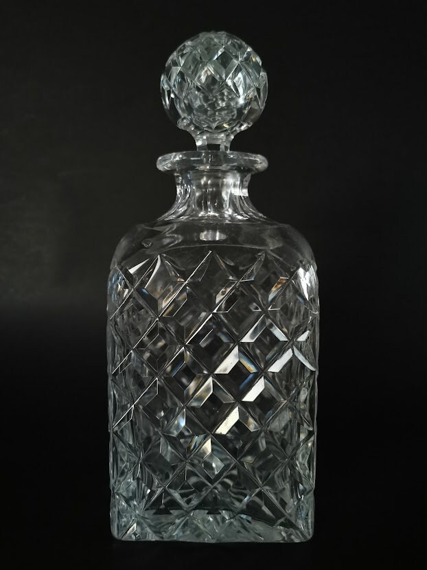 Ceska Clear Crystal Decanter With Stopper. Criss Cross Diamond Pattern ...