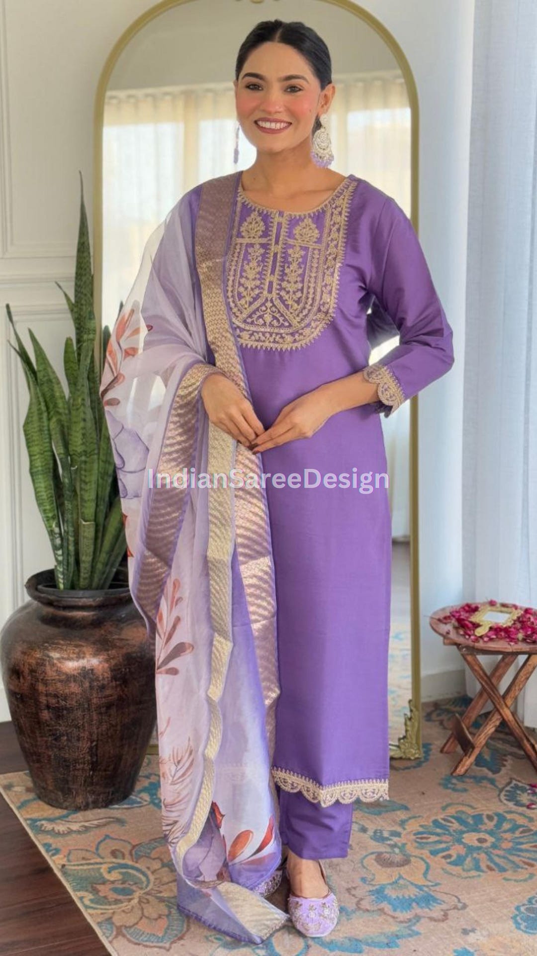 Lavender Viscose Rayon Kurta Pant Suit With Embroidery Dupatta - Etsy