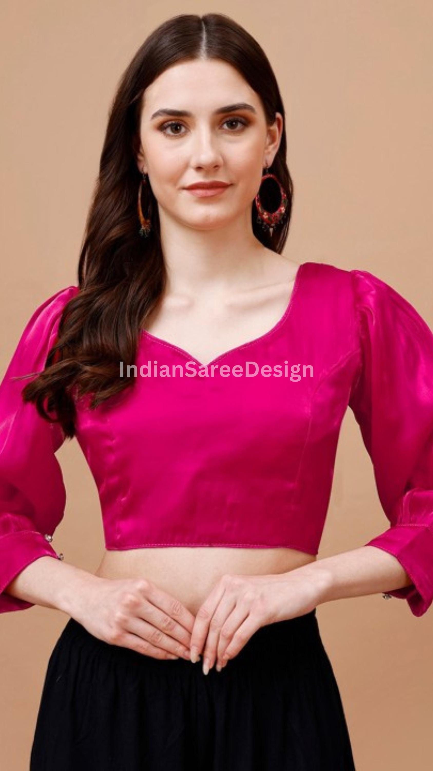 Beautiful Satin Silk Rani Colour Sweet Heart Neck Saree Blouse for ...