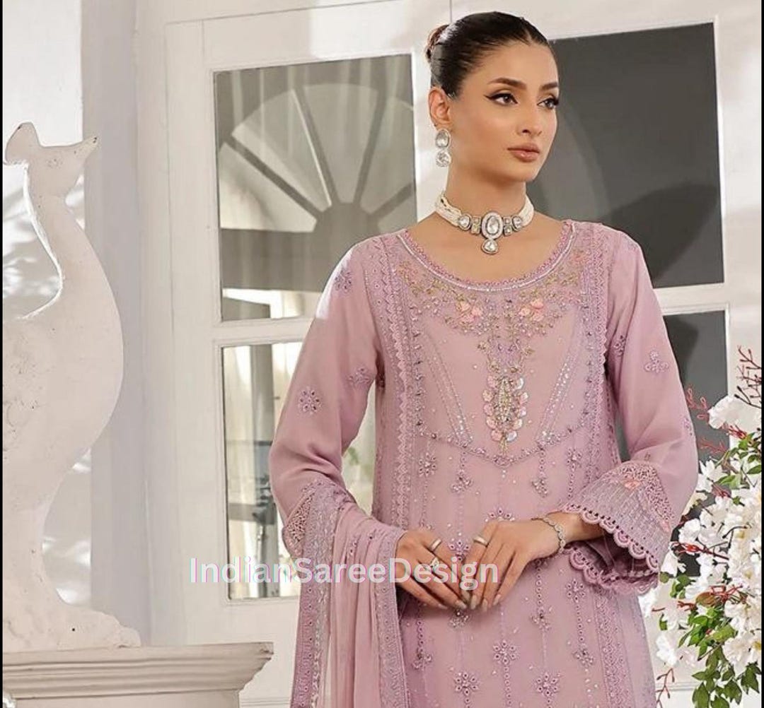 Elegant Pakistani Heavy Organza Purple Color Salwar Kameez for Women's ...