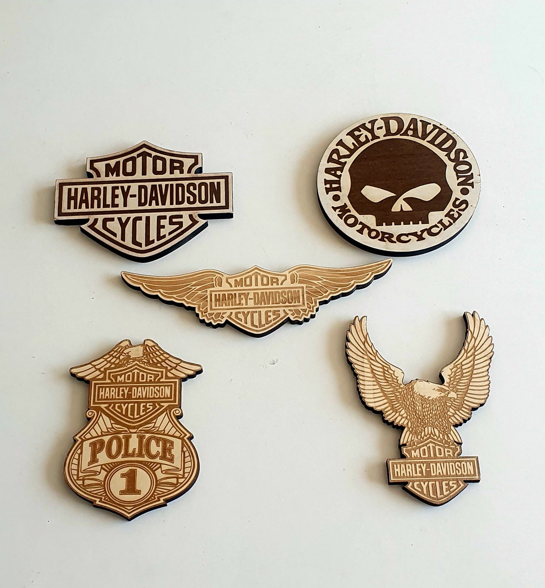 Pack Harley Davidson, Logo Harley Davidson, Pack 5 Wooden Logos, Wooden ...
