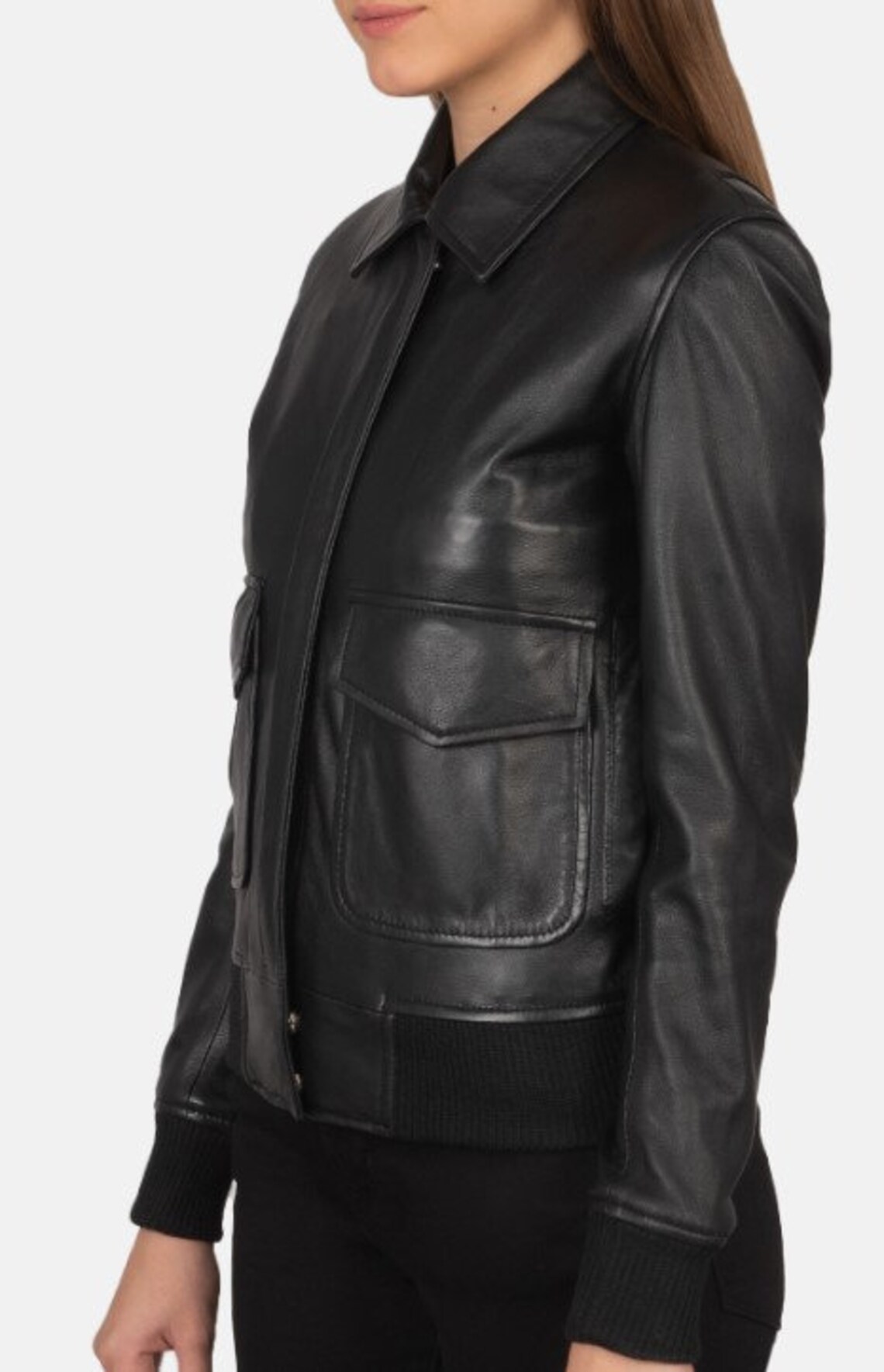 Womens Bomber Leather Jacket in Jet Black - Etsy