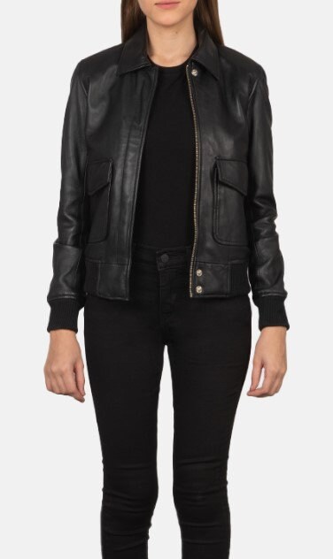 Womens Bomber Leather Jacket in Jet Black - Etsy