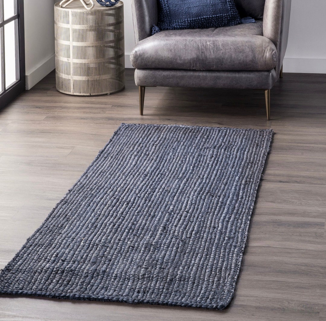 Navy Blue Jute Rugs 100% Genuine Jute Rug Rectangle Natural Braided ...