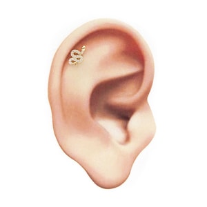 14K Solid Gold Snake Piercing Minimalist Tragus Piercing - Etsy
