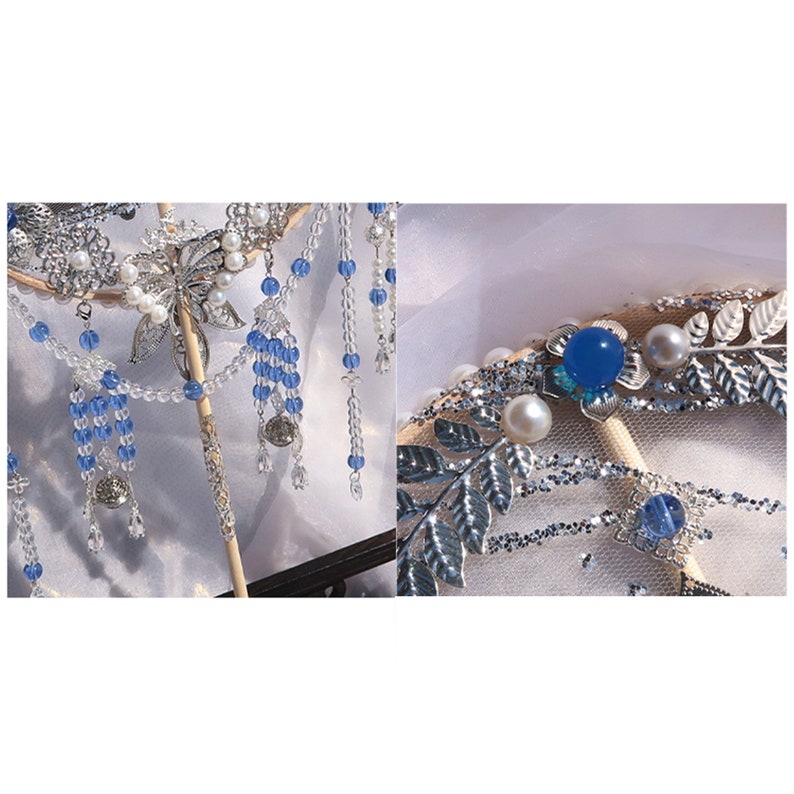 Original Hand-beaded Round Fan, Heavy-duty Tassel Fan, Long-handled ...