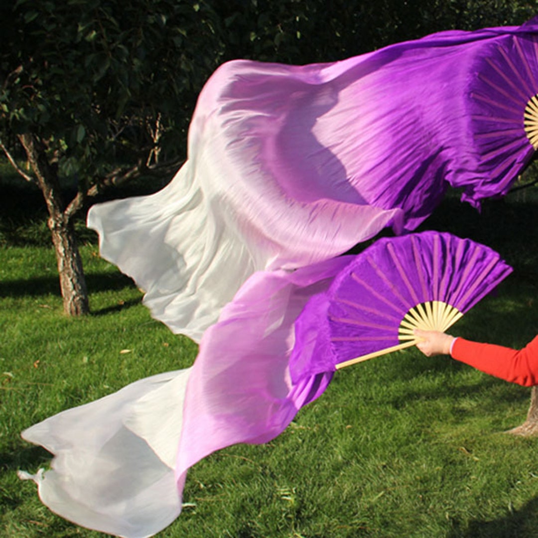 Gradient Color Silk Fan, Long Silk Fan for Belly Dance, 1.8 Meter Long ...