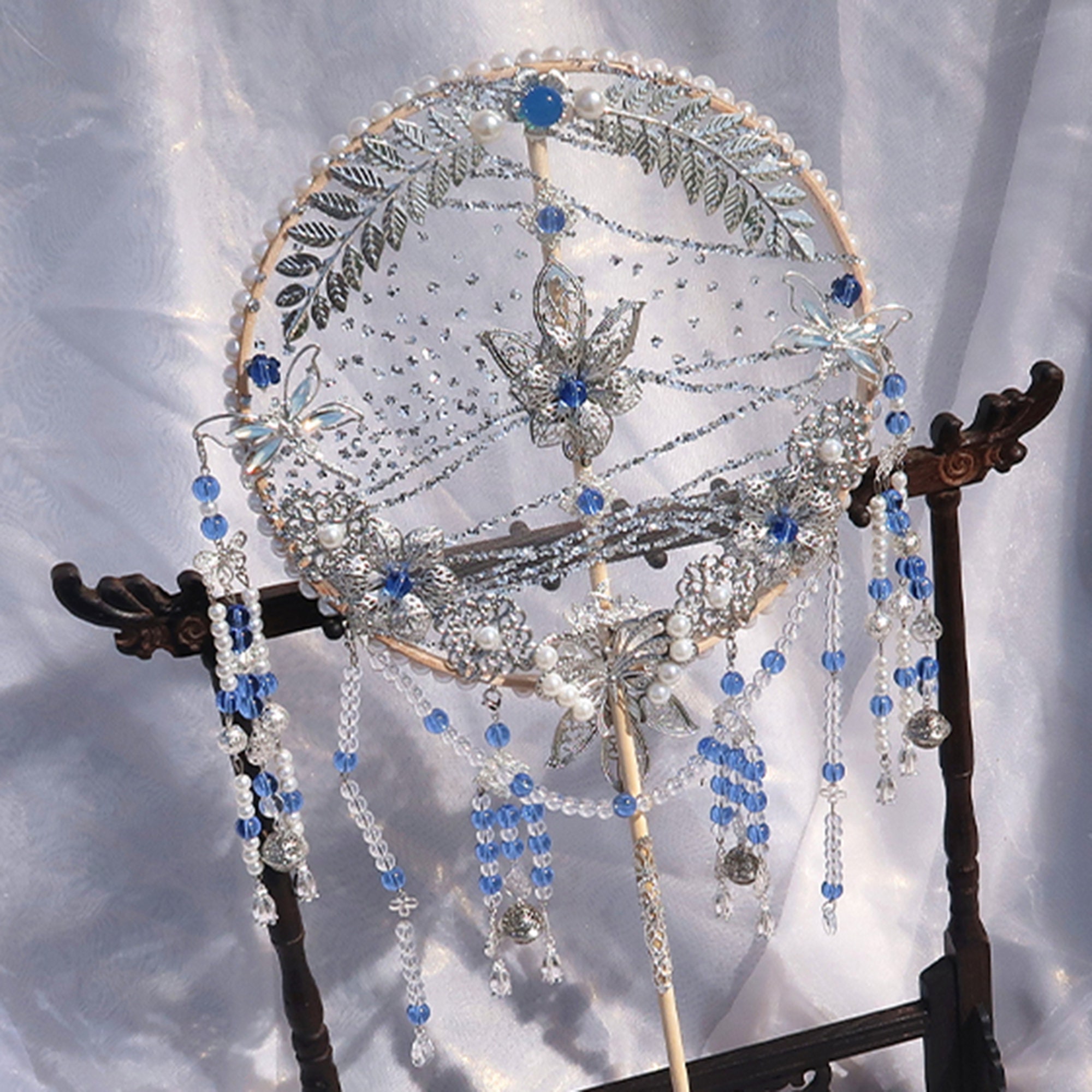 Original Hand-beaded Round Fan, Heavy-duty Tassel Fan, Long-handled ...