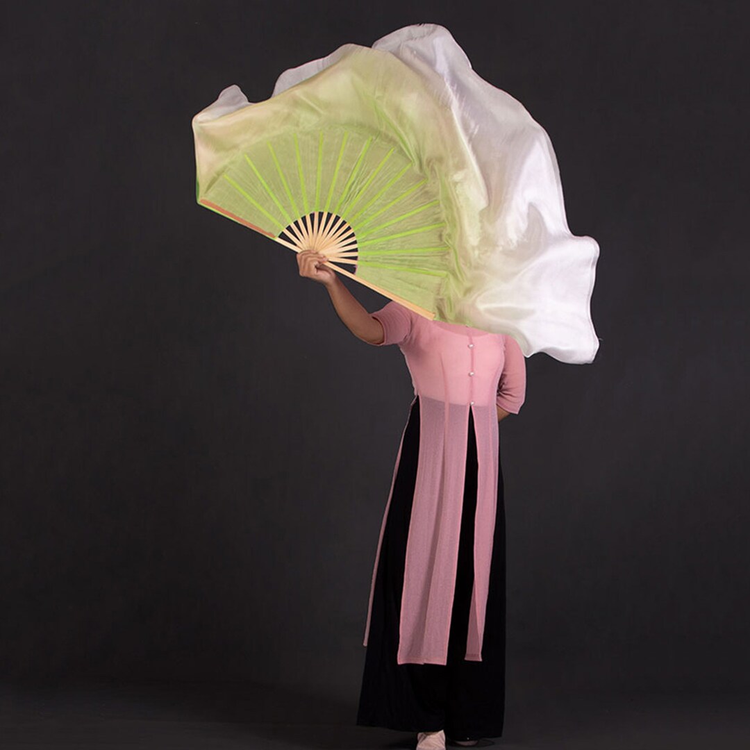 Dance Fan, Green and Pink Double-sided Fan, Gradient Color Classical ...