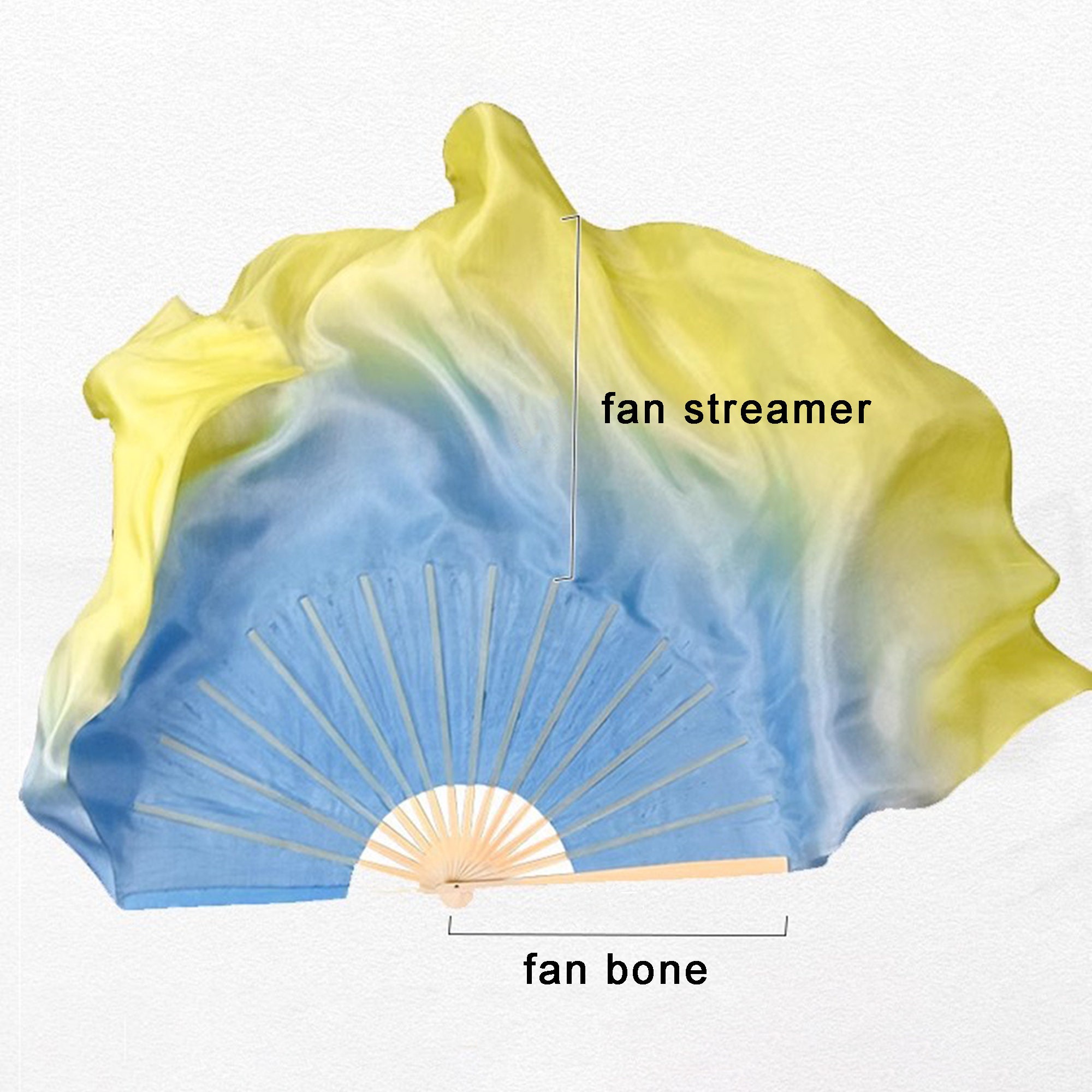 Silk Dance Fan, Blue and Yellow Gradient Fan,classical Dance Fan,100% ...