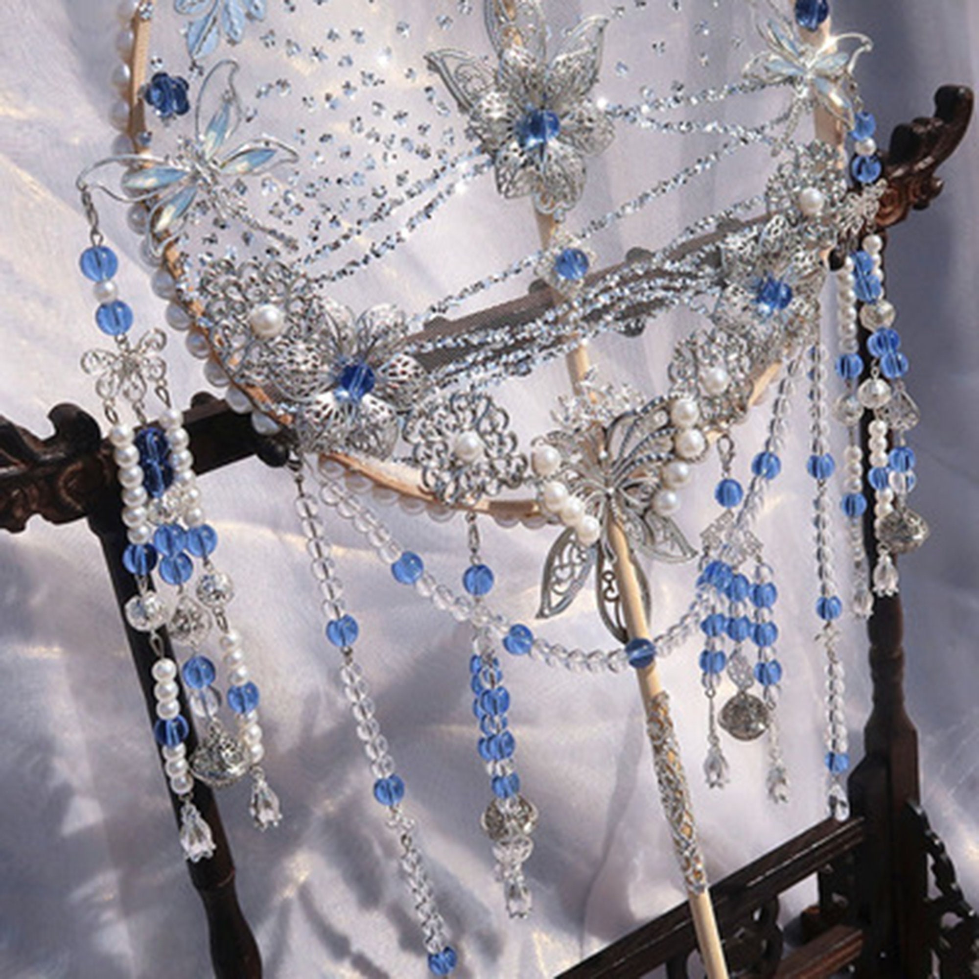 Original Hand-beaded Round Fan, Heavy-duty Tassel Fan, Long-handled ...