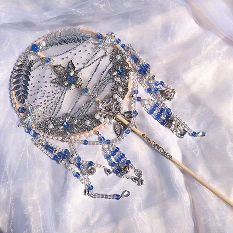 Original Hand-beaded Round Fan, Heavy-duty Tassel Fan, Long-handled ...