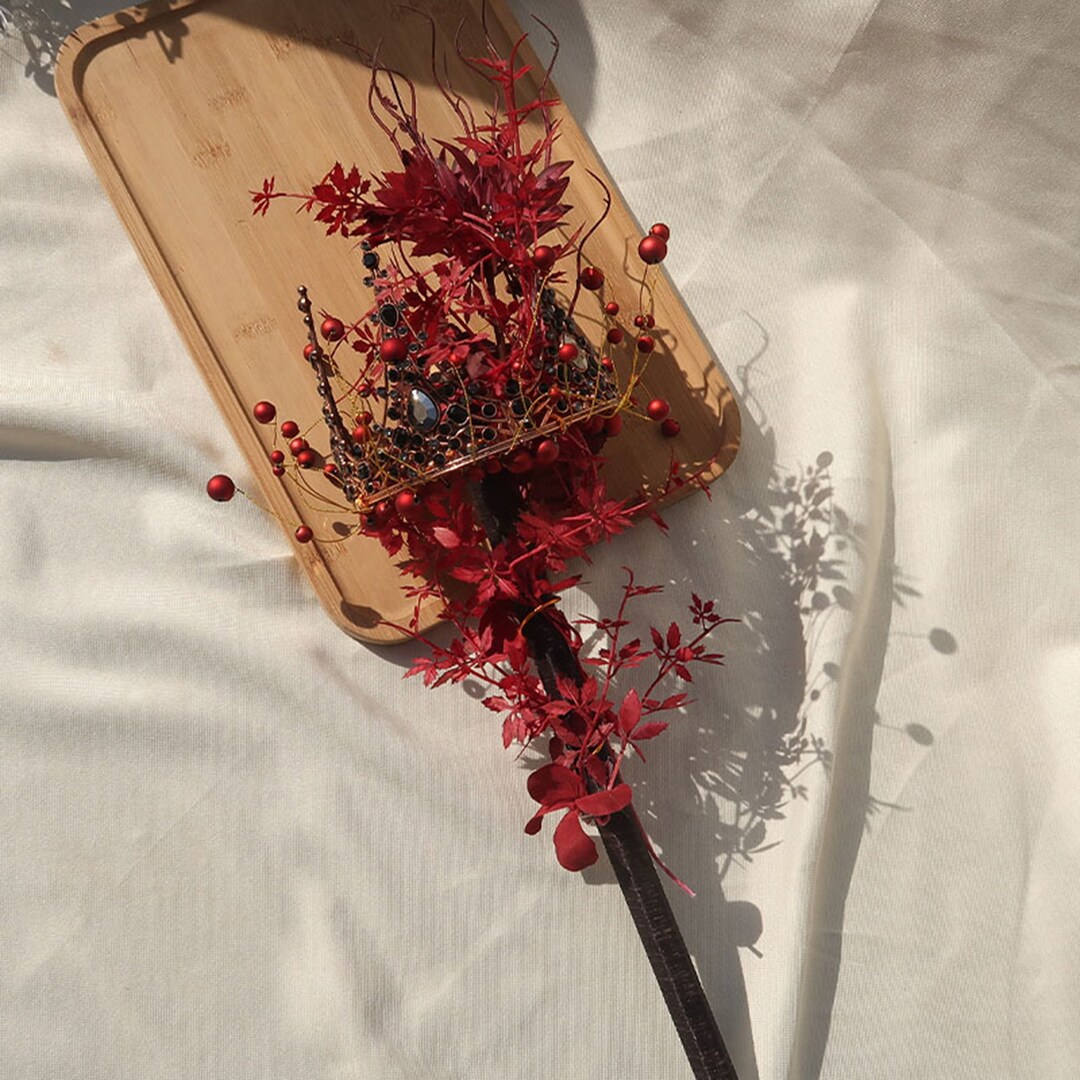 Handmade Crown Flower Scepter,red Queen Wedding Scepter,gothic Bridal ...