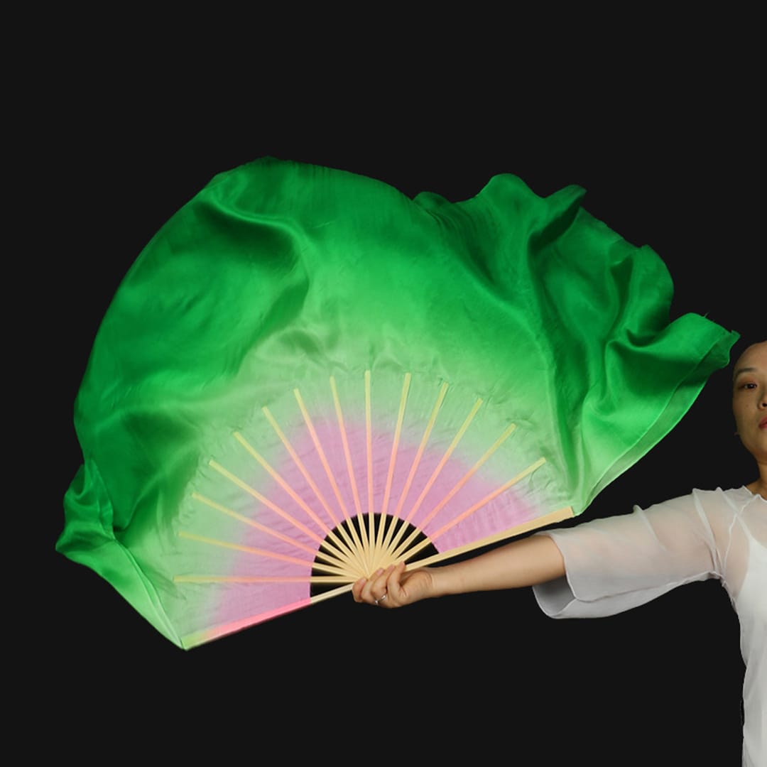 Silk Double-sided Fan Green-pink Gradient Silk Fan Classical - Etsy