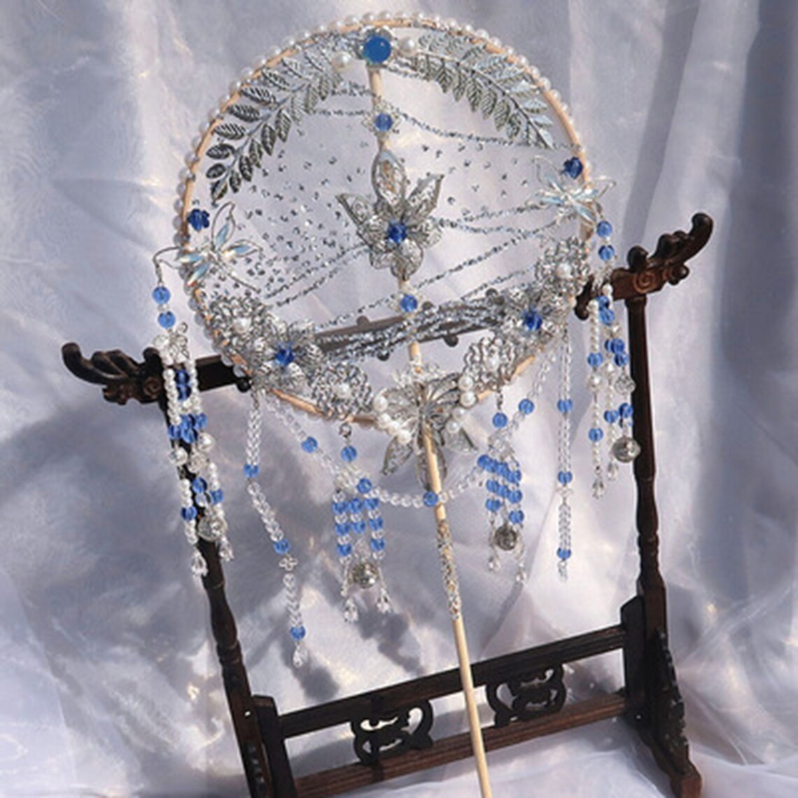 Original Hand-beaded Round Fan, Heavy-duty Tassel Fan, Long-handled ...