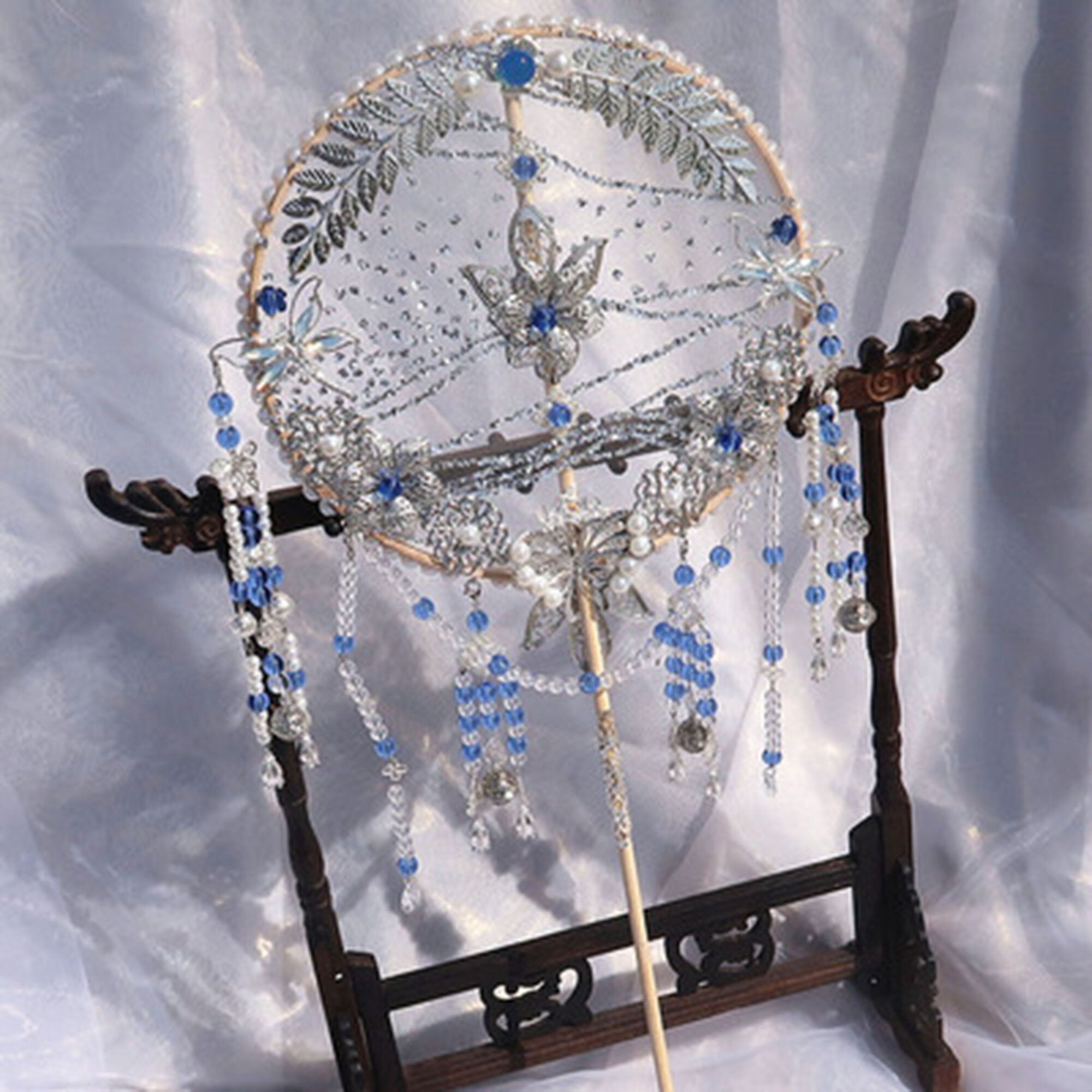 Original Hand-beaded Round Fan, Heavy-duty Tassel Fan, Long-handled ...