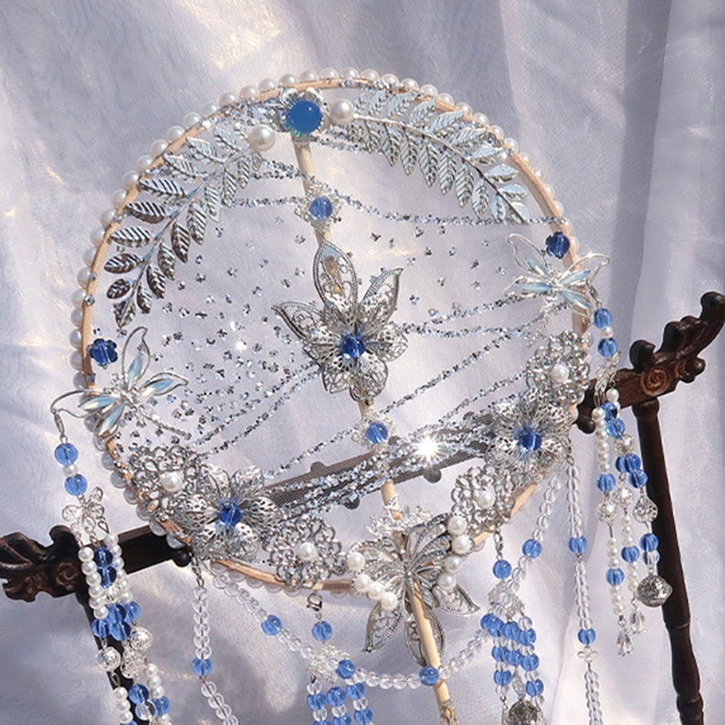 Original Hand-beaded Round Fan, Heavy-duty Tassel Fan, Long-handled ...