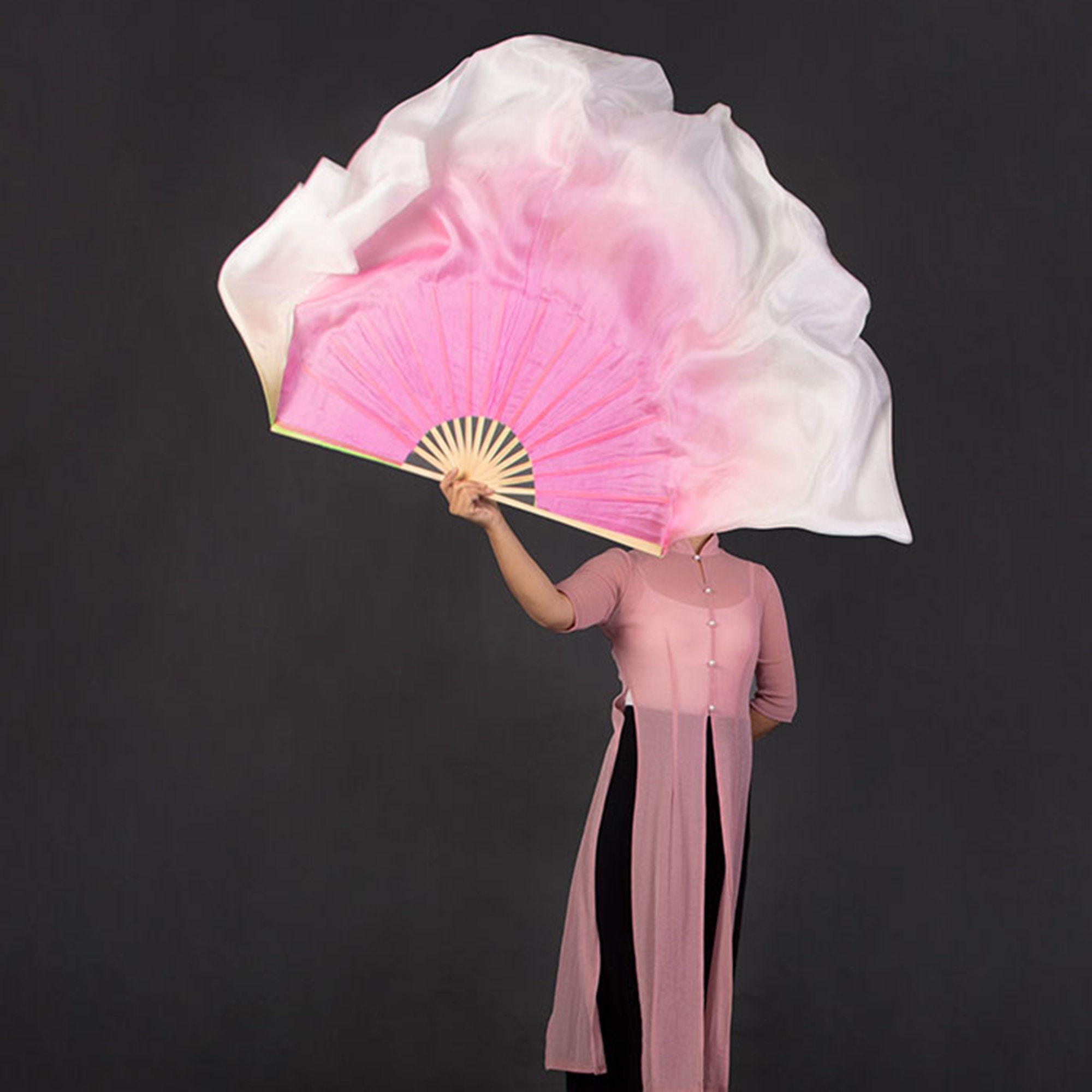 Dance Fan, Green and Pink Double-sided Fan, Gradient Color Classical ...
