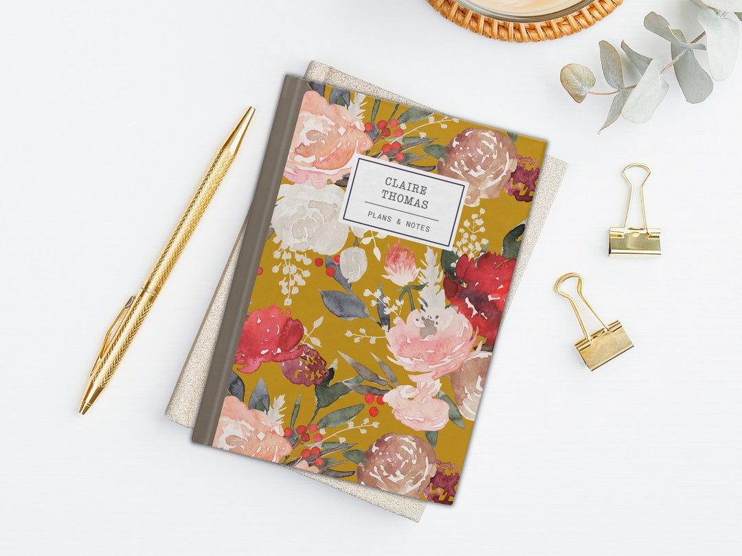 Custom Name Notebook Floral Pattern, Personalised Journal, Hardcover ...