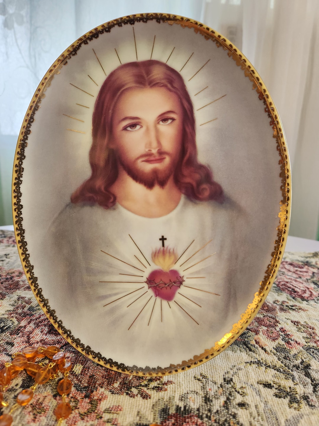 Vintage Jesus Sacred Heart Plate - Etsy