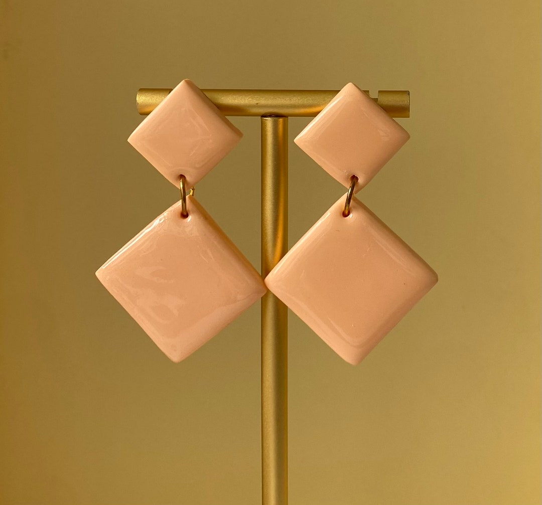 Powdered Square Earrings Unique Handmade Pieces in Polymer - Etsy