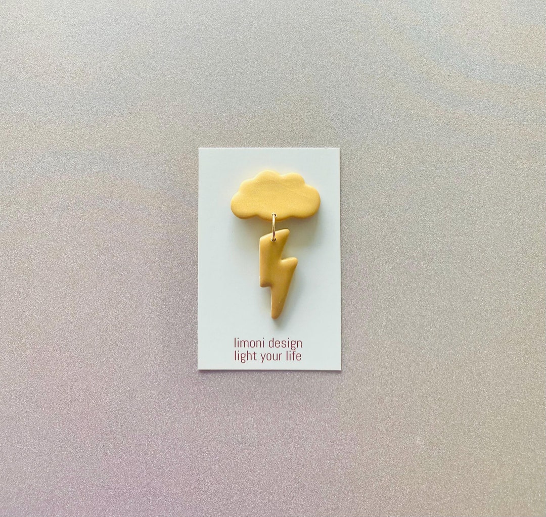 STORMY jolie broche nuage éclair dorée faite main en argile polymère ...