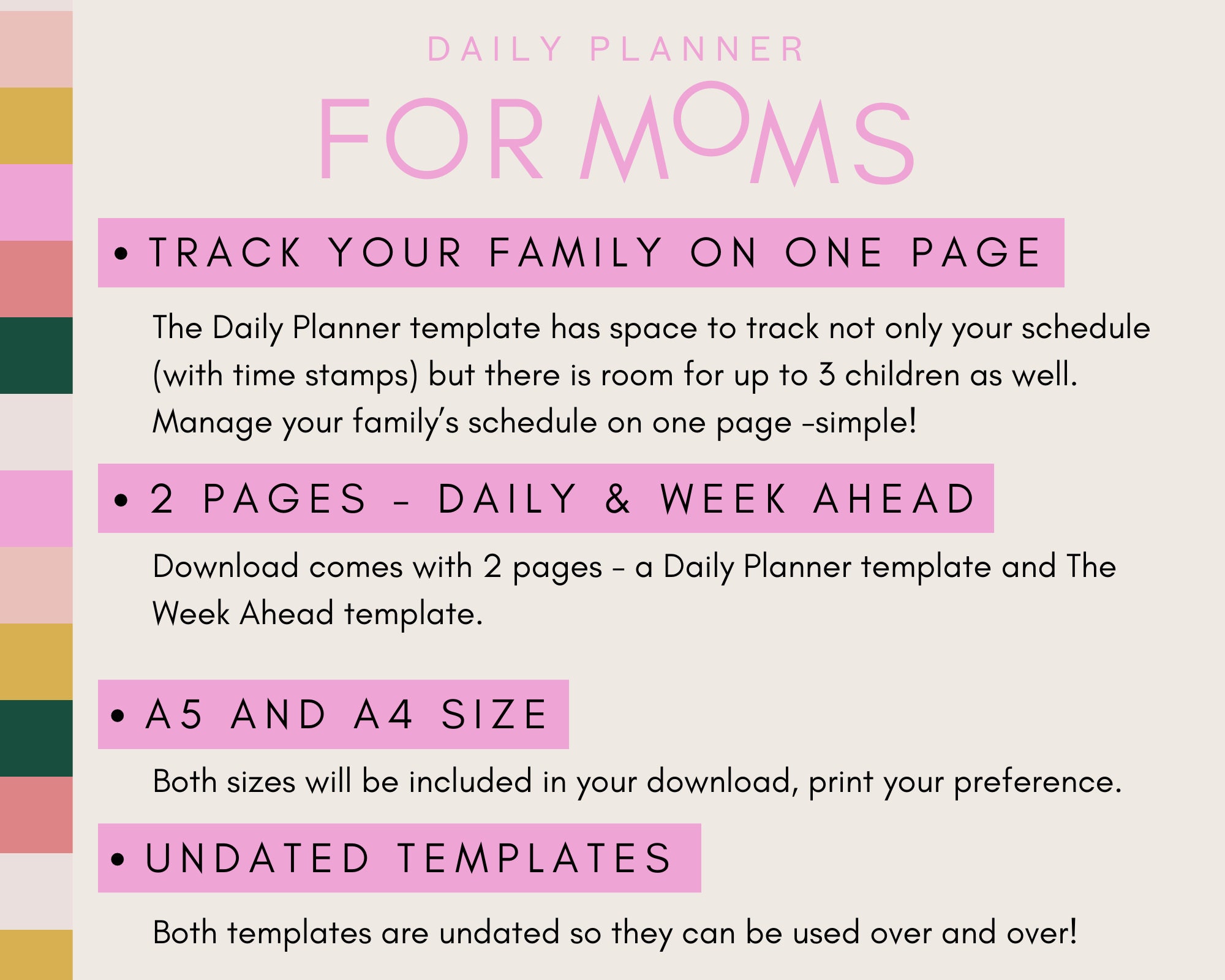 Daily Planner Template | Daily Planner for Moms | Moms Planner | Mom ...