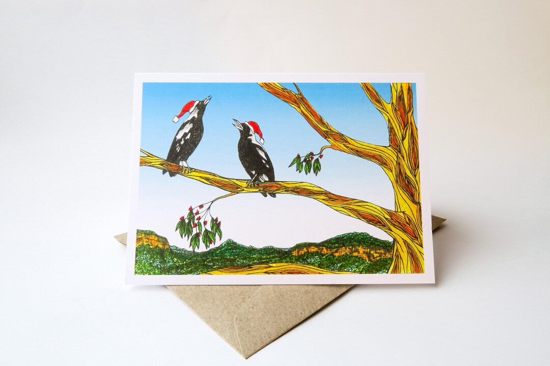 Australian Magpie Christmas Card: Hand-illustrated Blank Recycled A6 ...