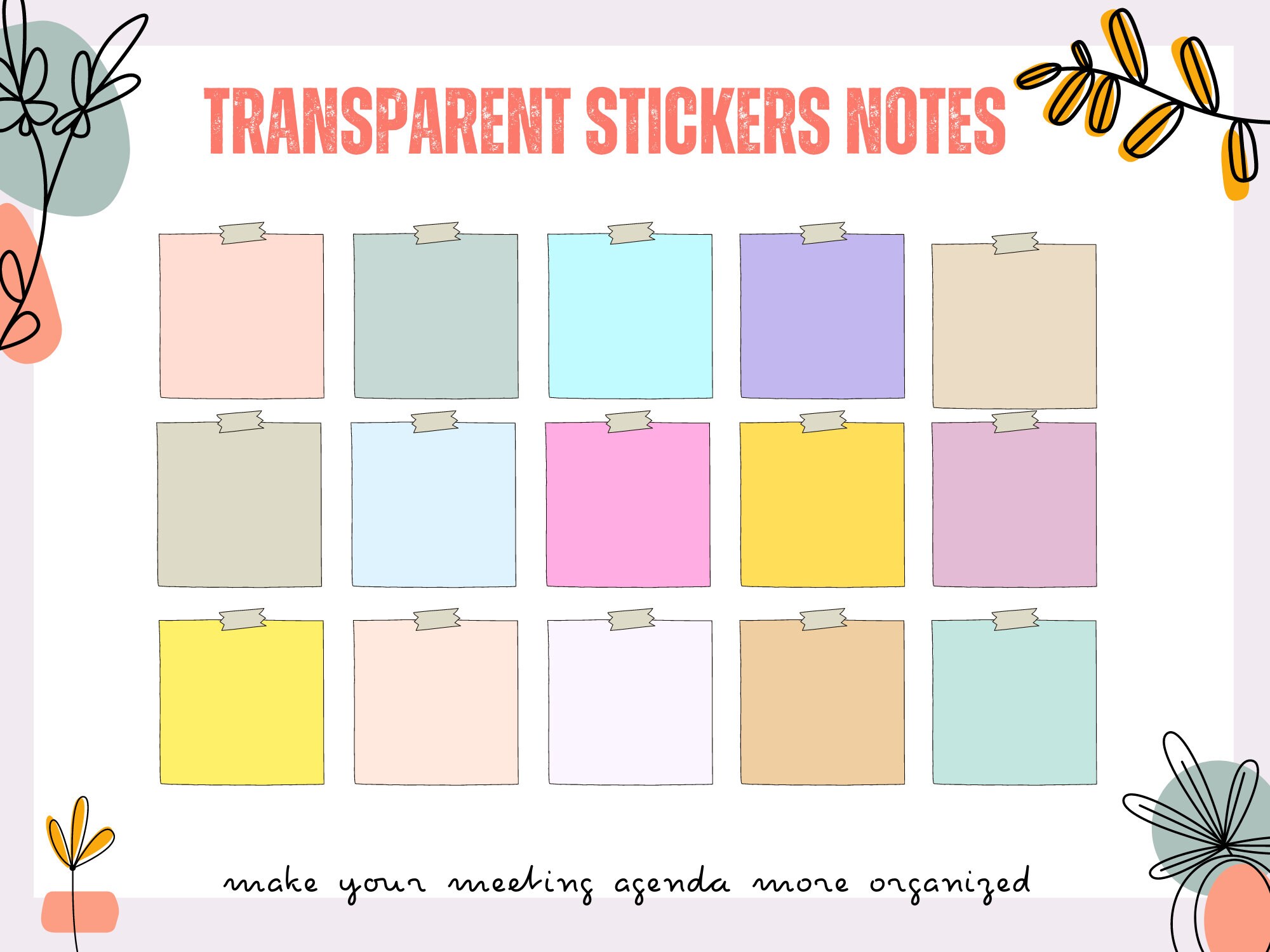 Transparent Digital Sticky Notes: 60 PNG Student Planner Stickers ...
