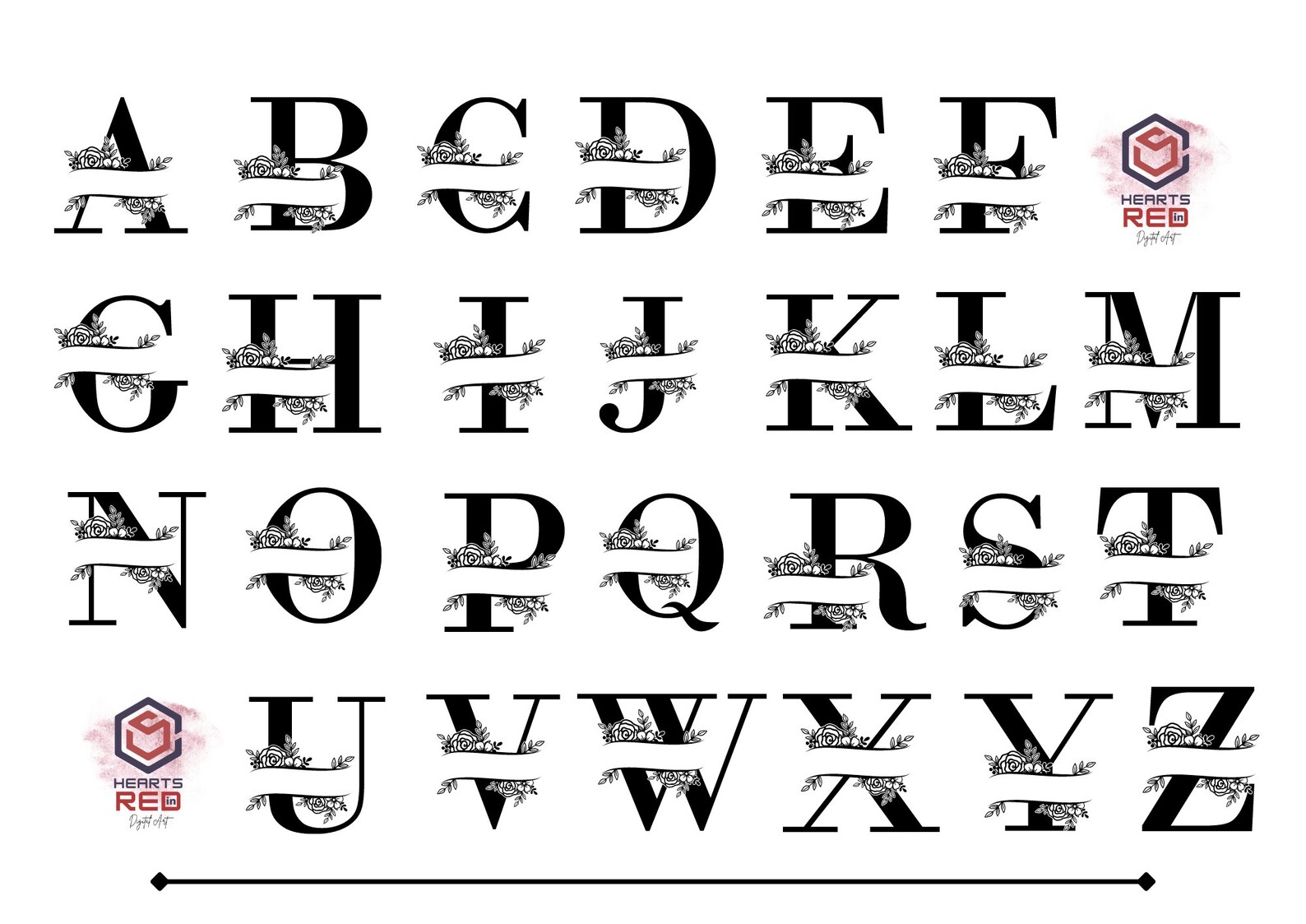 Floral Split Letters A-Z SVG Floral Initial Letter SVG - Etsy