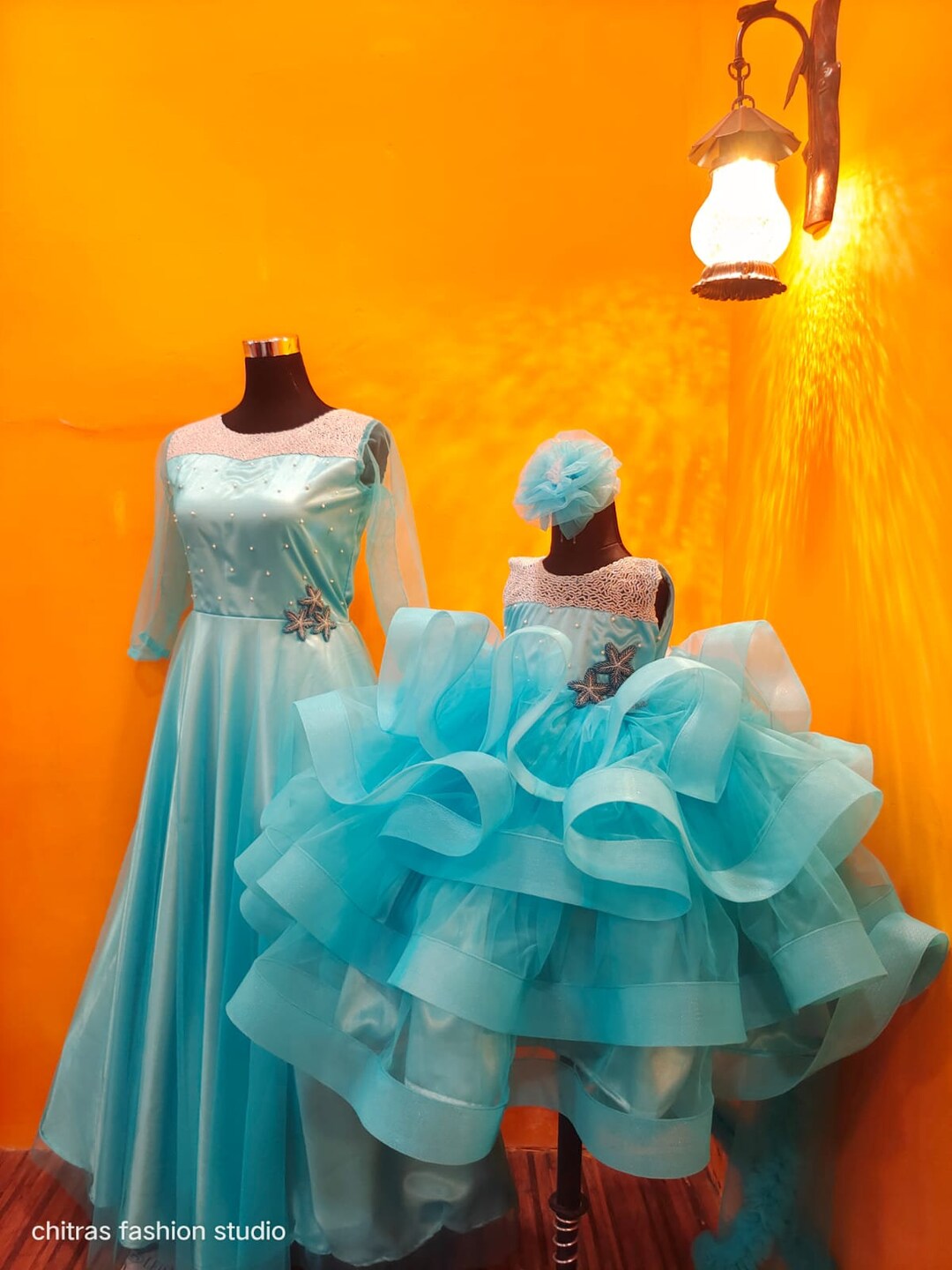 Mom and Daughter Party Wear Frock With Handmade Aari Work on - Etsy
