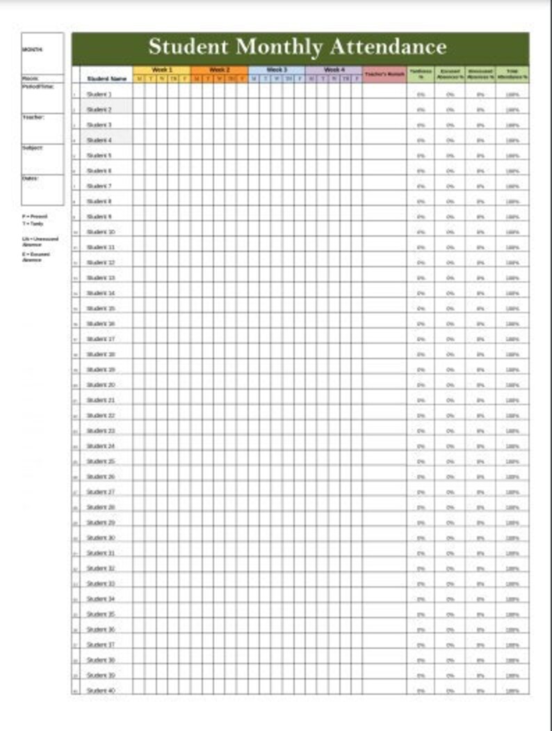 Student Attendance Tracker Template: Editable Google Sheet - Etsy