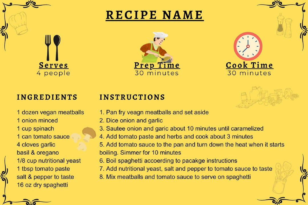 Recipe Card Template - Customizable / Editable Recipe Cards 4x6 - Canva ...
