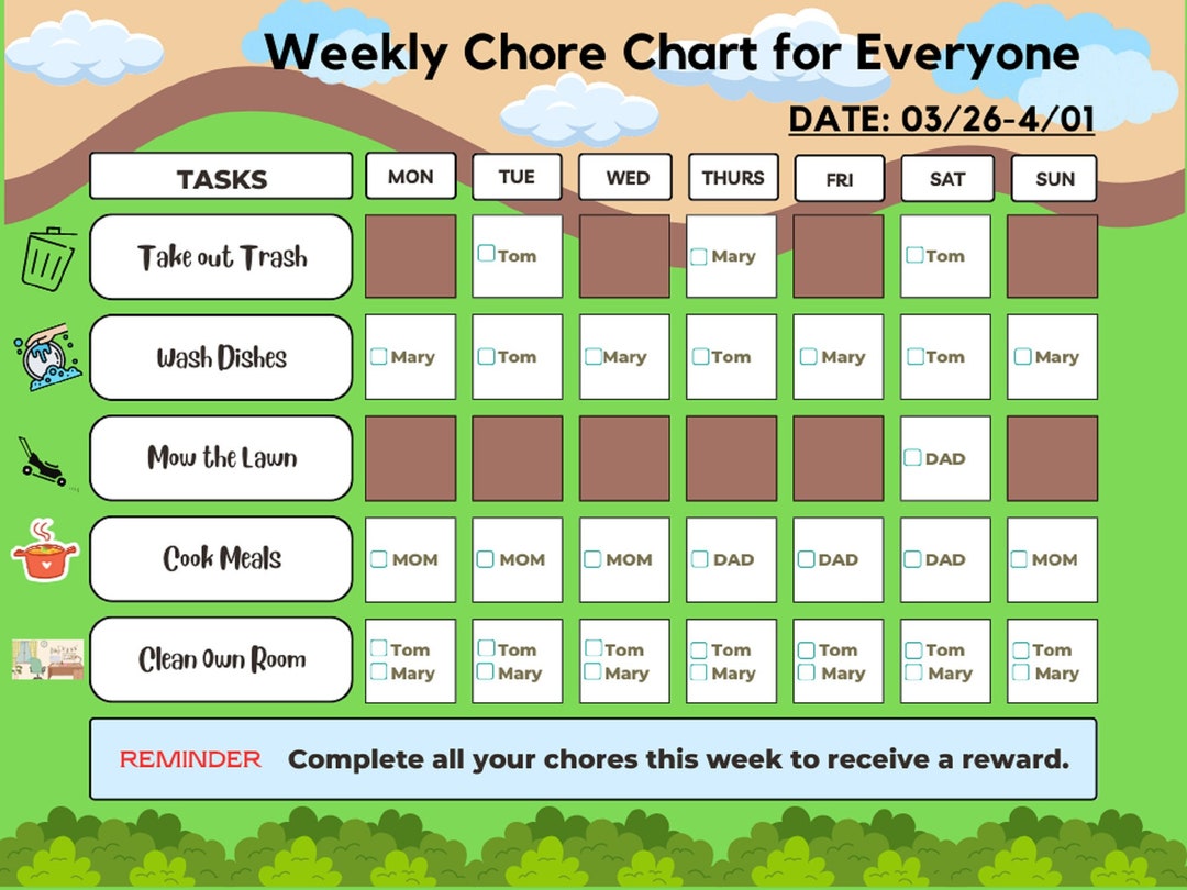 Editable Weekly Chores Chart canva Template - Etsy