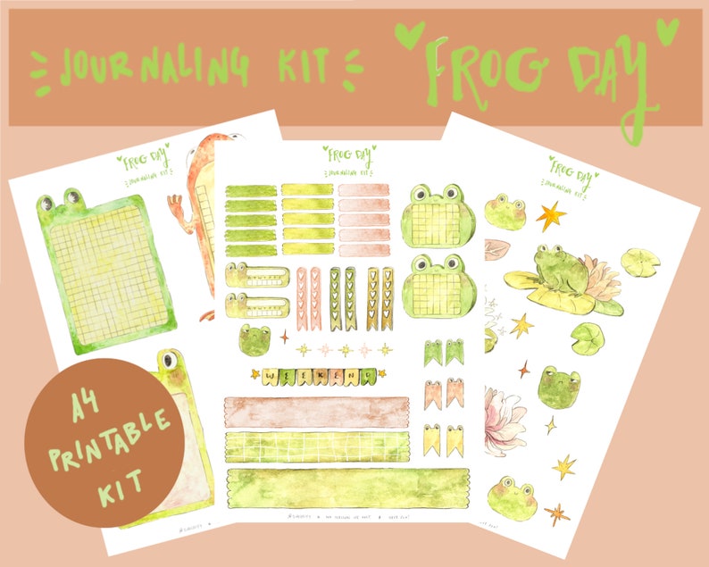 Frog Day Bullet Journal Printable Kit Cute Watercolor - Etsy