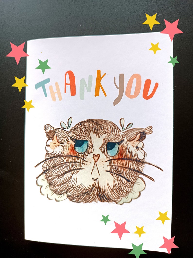 Thank You Card Cat Illustration - Etsy
