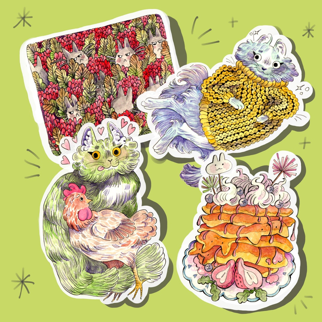 Cat Illustration Sticker Pack - Inktober 2022 - Etsy