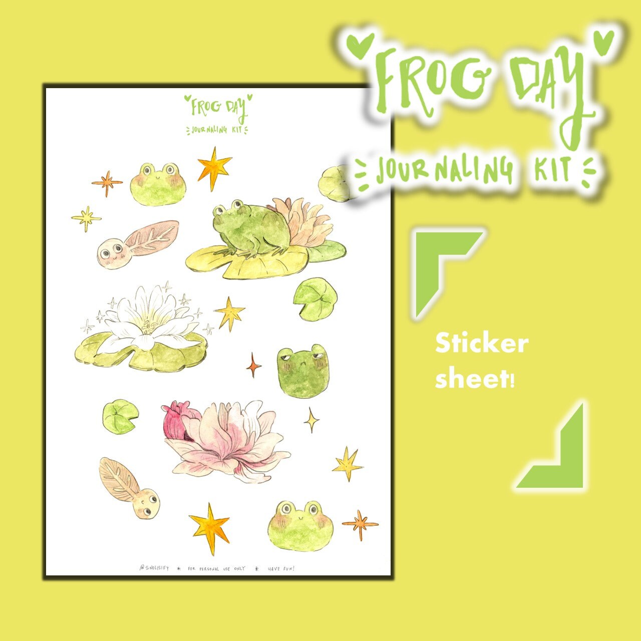 Frog Day Bullet Journal Printable Kit Cute Watercolor Illustrated ...