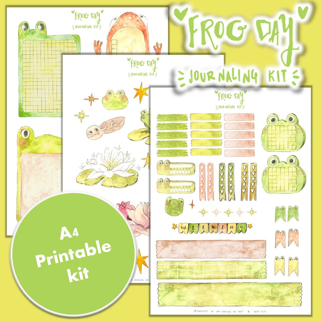 Frog Day Bullet Journal Printable Kit Cute Watercolor Illustrated ...