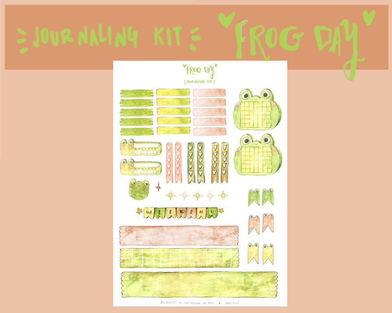 Frog Day Bullet Journal Printable Kit Cute Watercolor - Etsy
