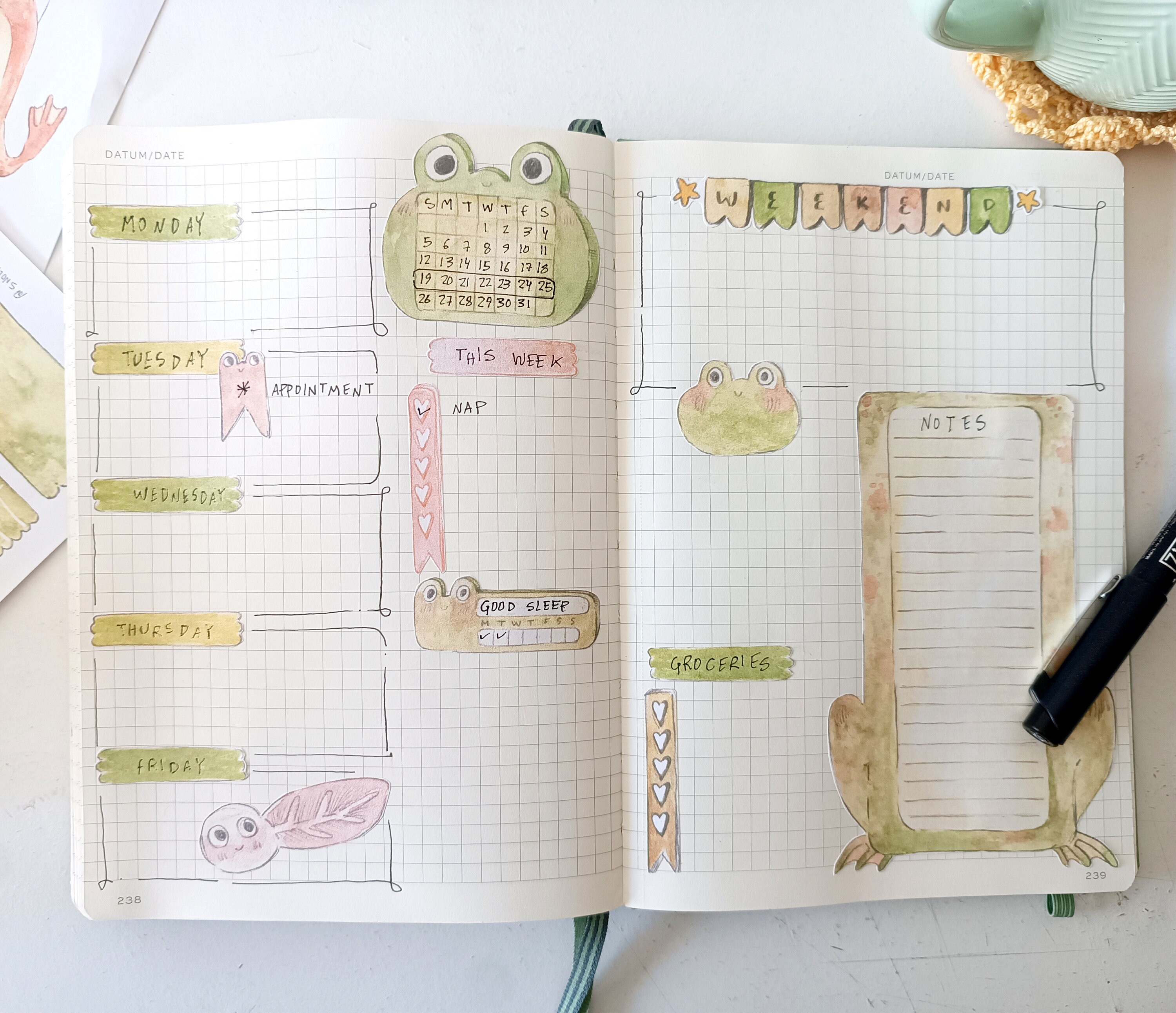 Frog Day Bullet Journal Printable Kit Cute Watercolor Illustrated ...