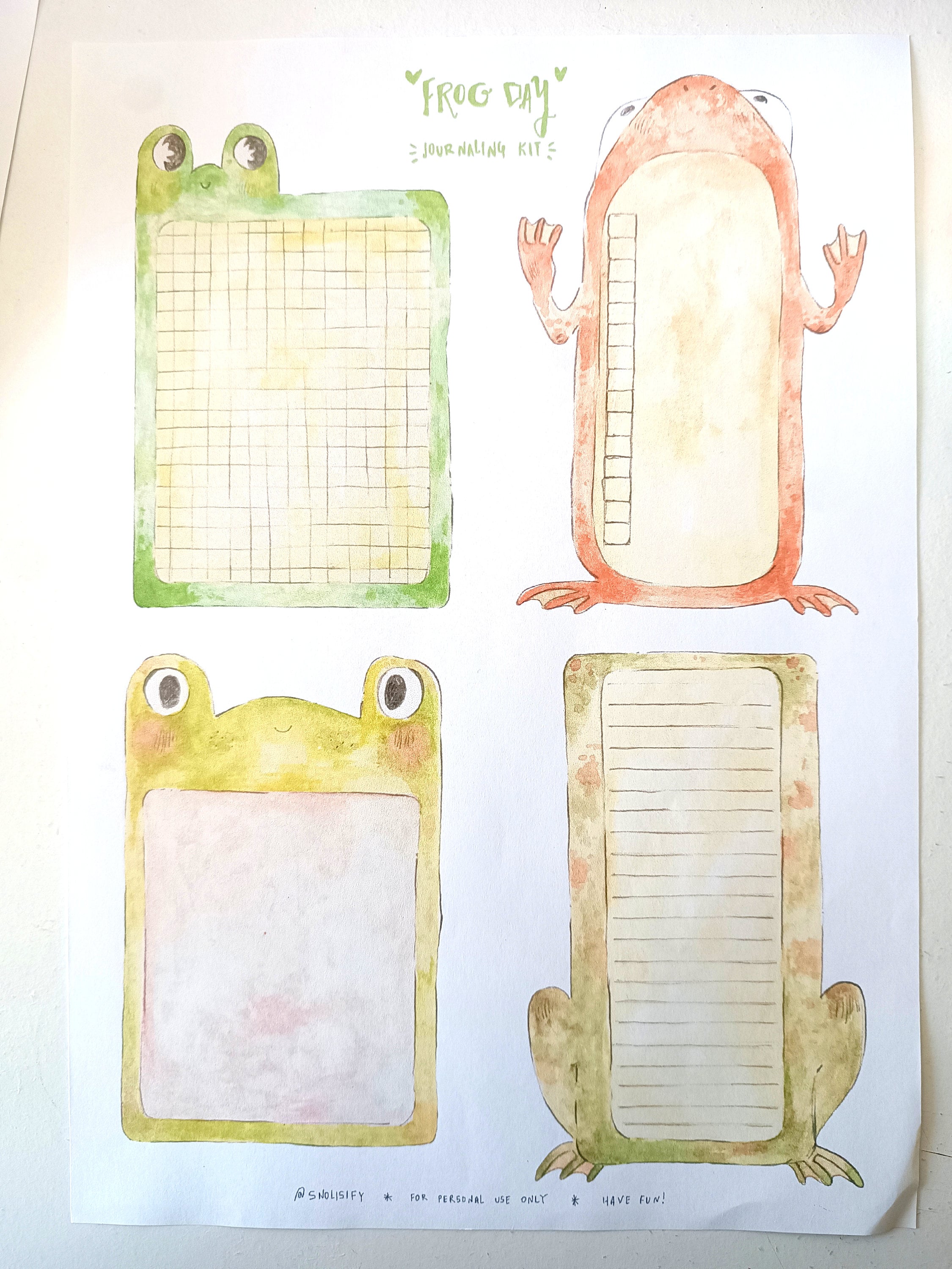 Frog Day Bullet Journal Printable Kit Cute Watercolor Illustrated ...