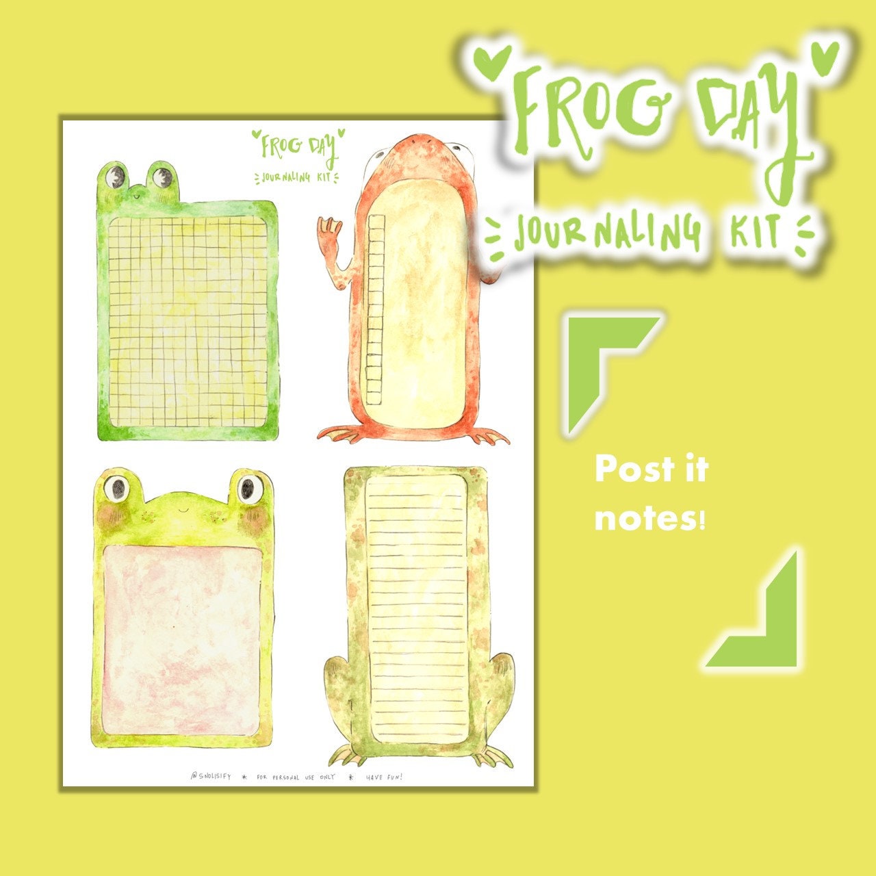 Frog Day Bullet Journal Printable Kit Cute Watercolor Illustrated ...