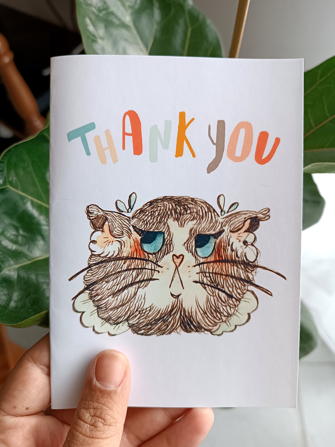 Thank You Card Cat Illustration - Etsy