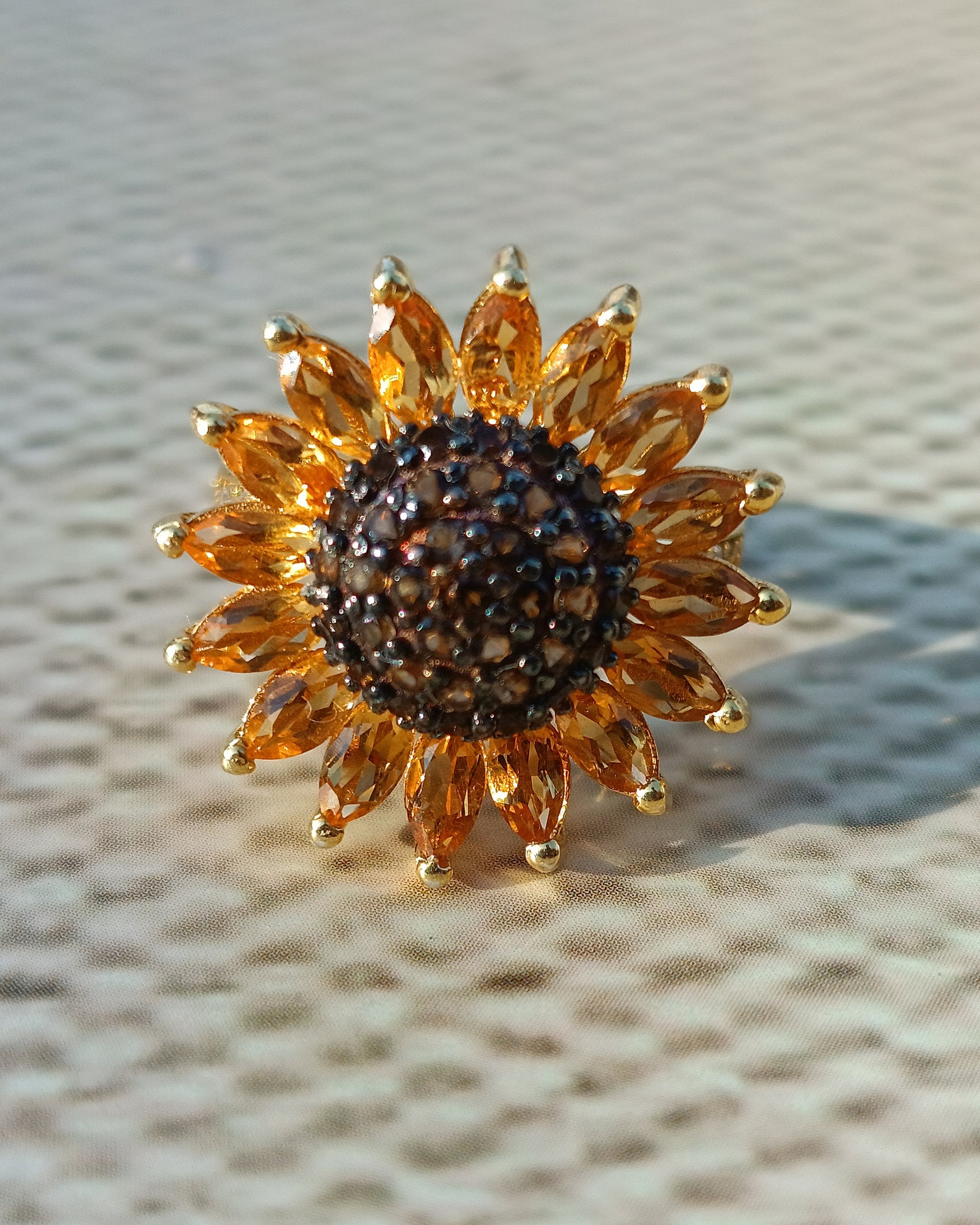 Sunflower Citrine Smoky Quartz Ring: 925 Sterling Silver, Gold Plated ...
