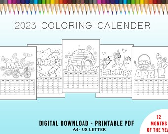 Printable Calendar for Kids 2024 Calendar for Kids Colorable - Etsy